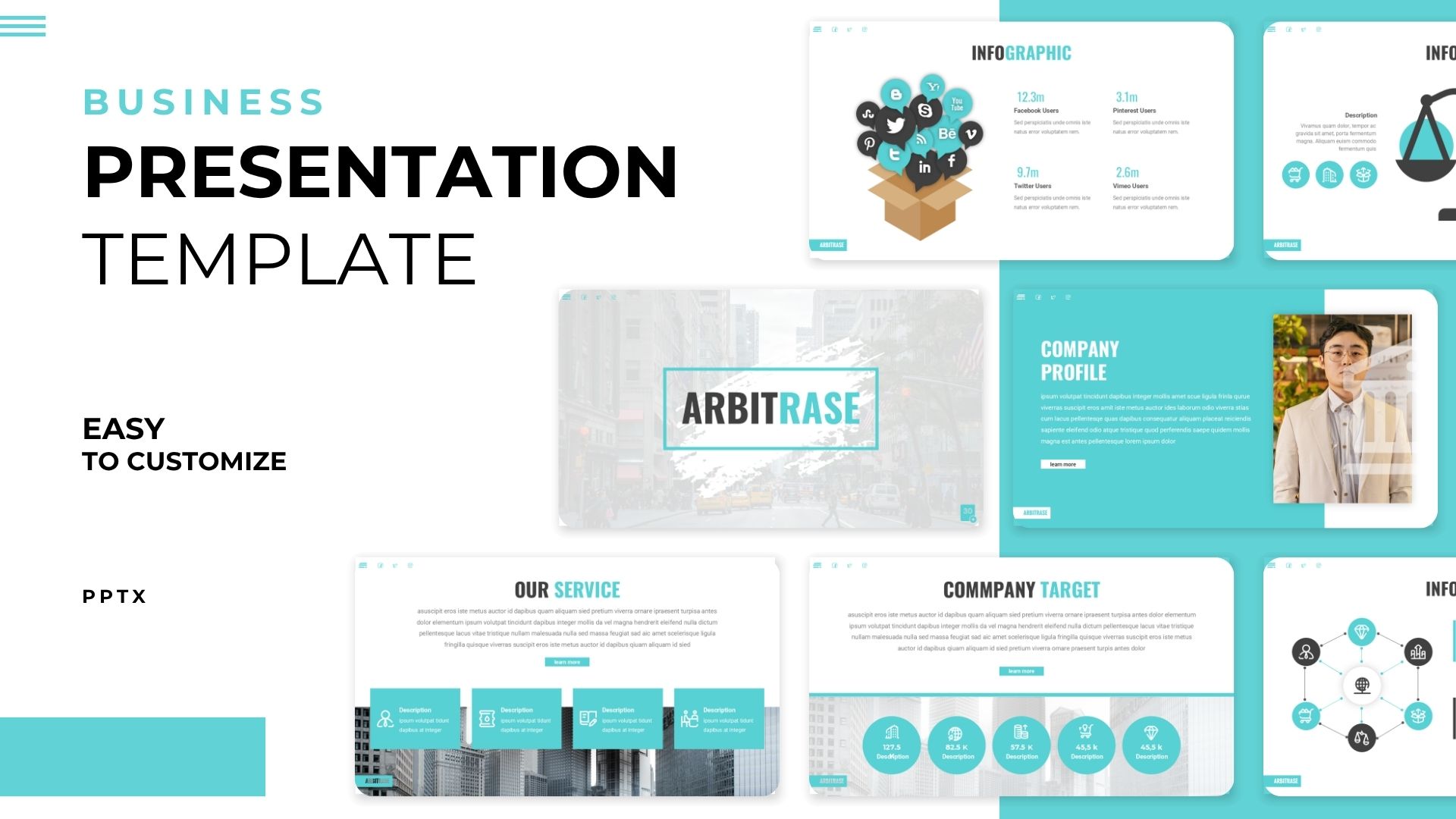 White And Teal Modern Business Presentation Template - Vixbee