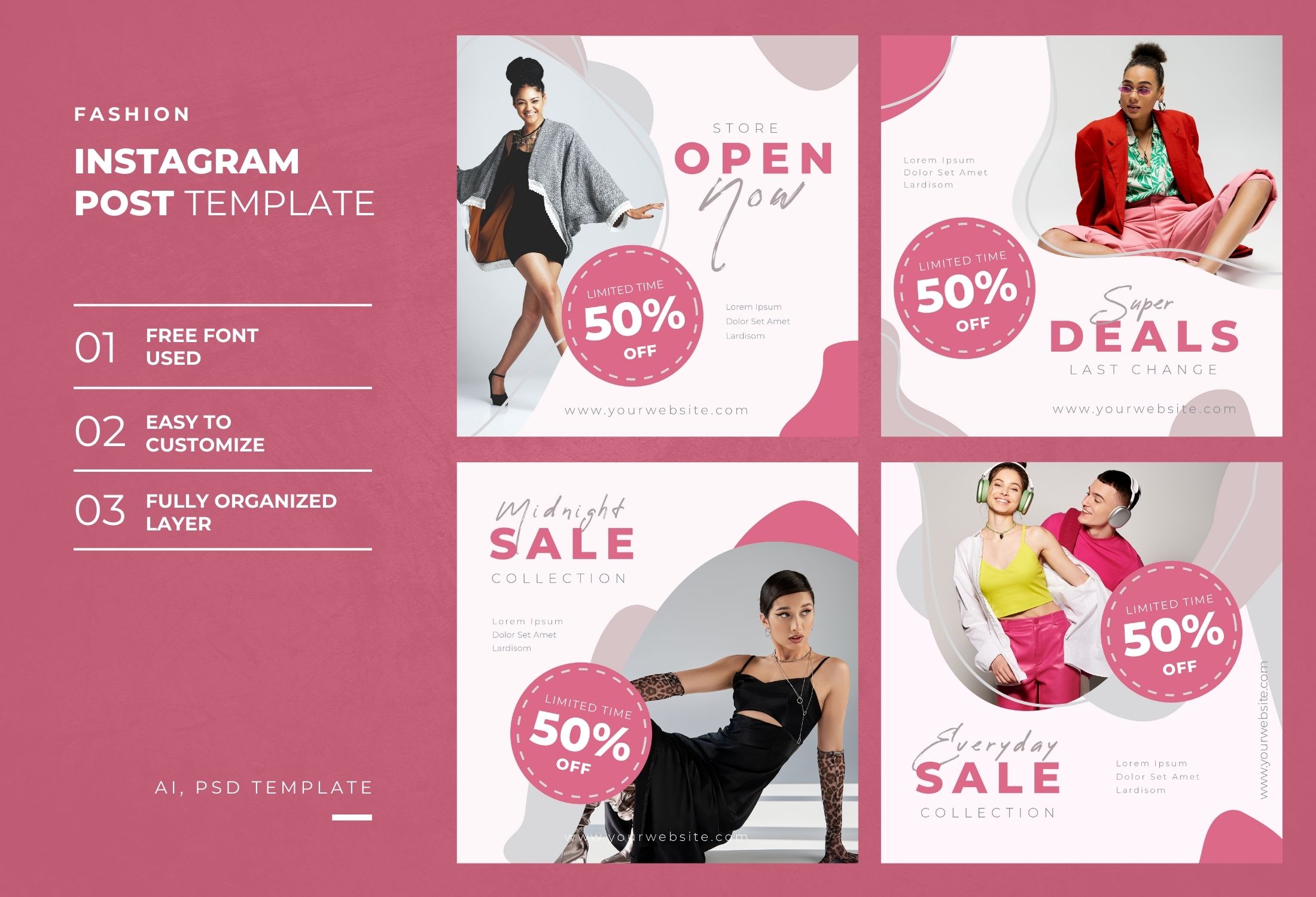Pink Modern Fashion Sale Instagram Post Template - Vixbee