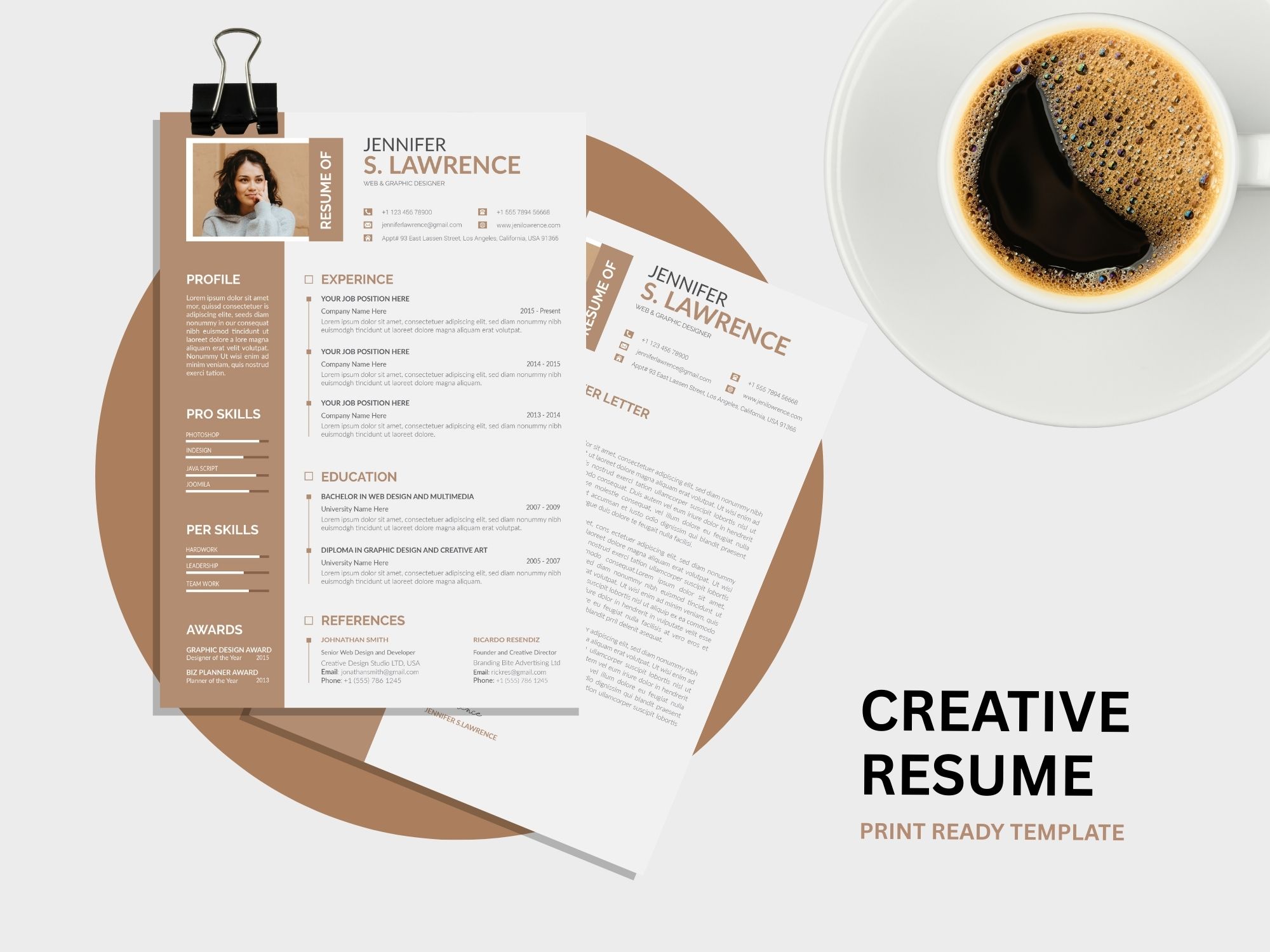 White And Brown Creative Resume Template - Vixbee