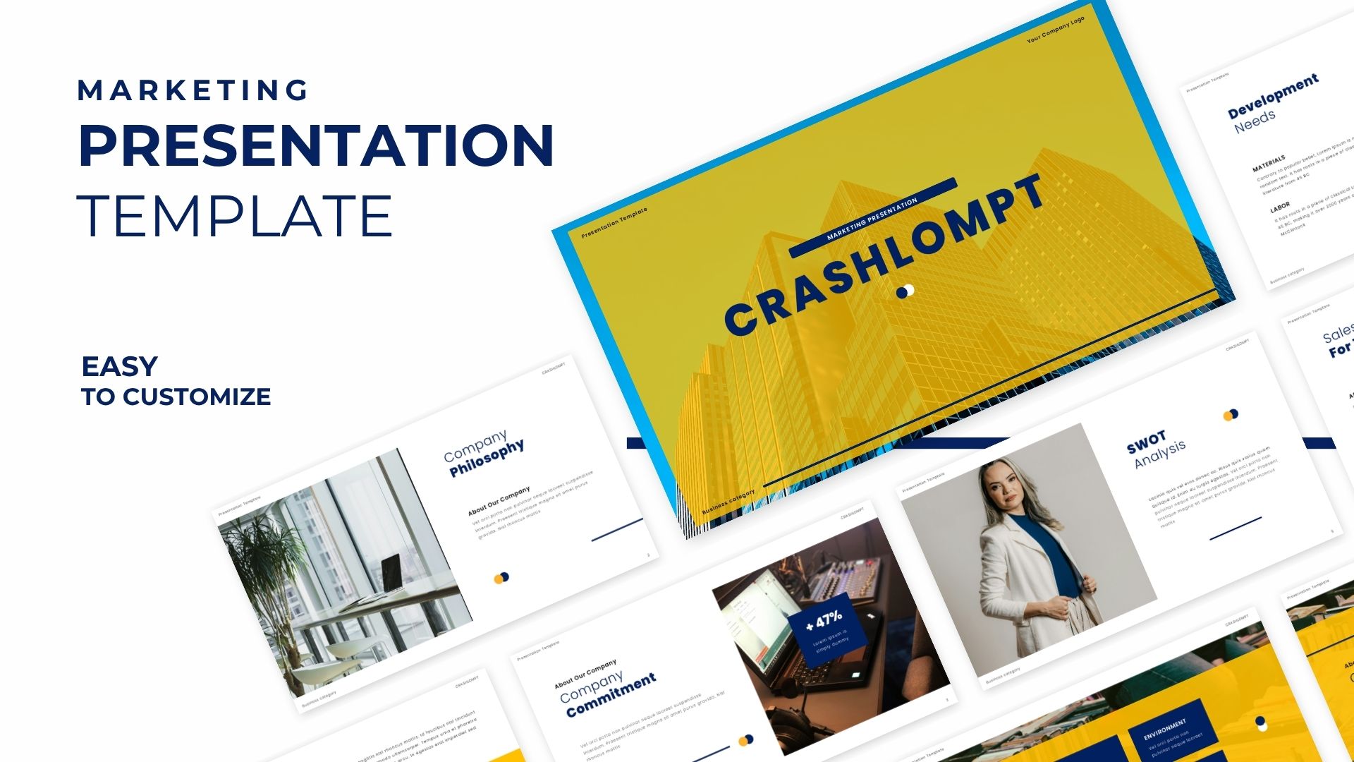 Blue And Yellow Modern Marketing Presentation Template - Vixbee