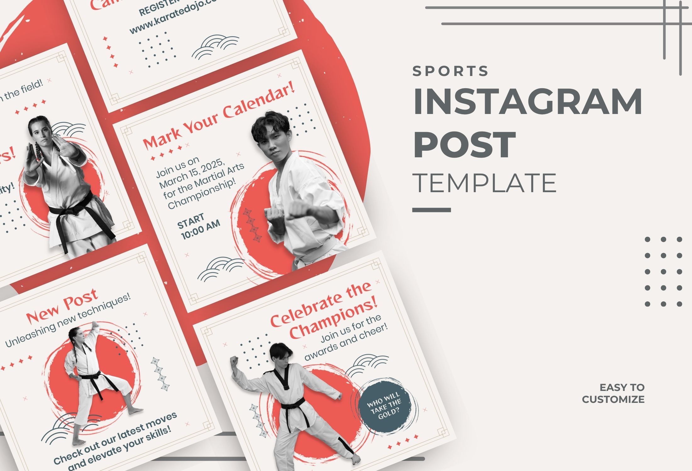 Red And White Modern Martial Arts Promotion Instagram Post Template ...