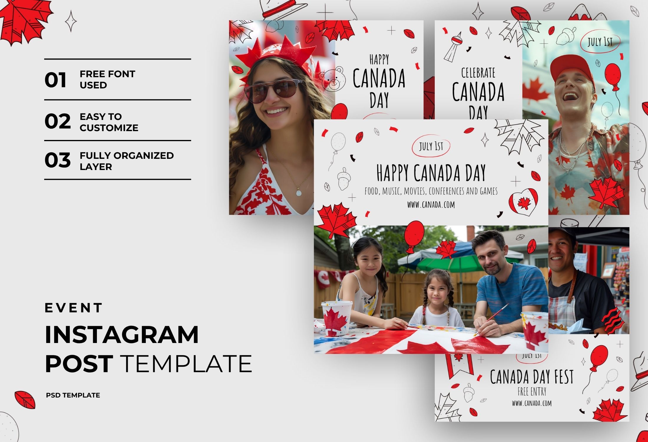 Red And White Modern Canada Celebration Instagram Post Template - Vixbee