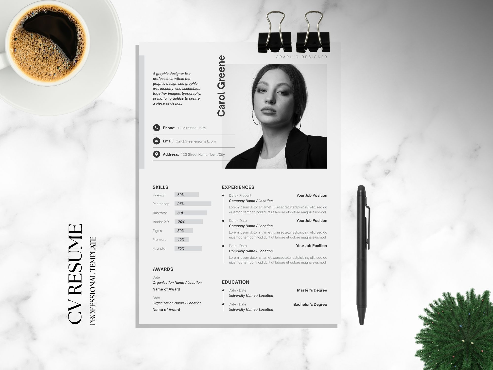 Black And White Creative CV Resume Template - Vixbee