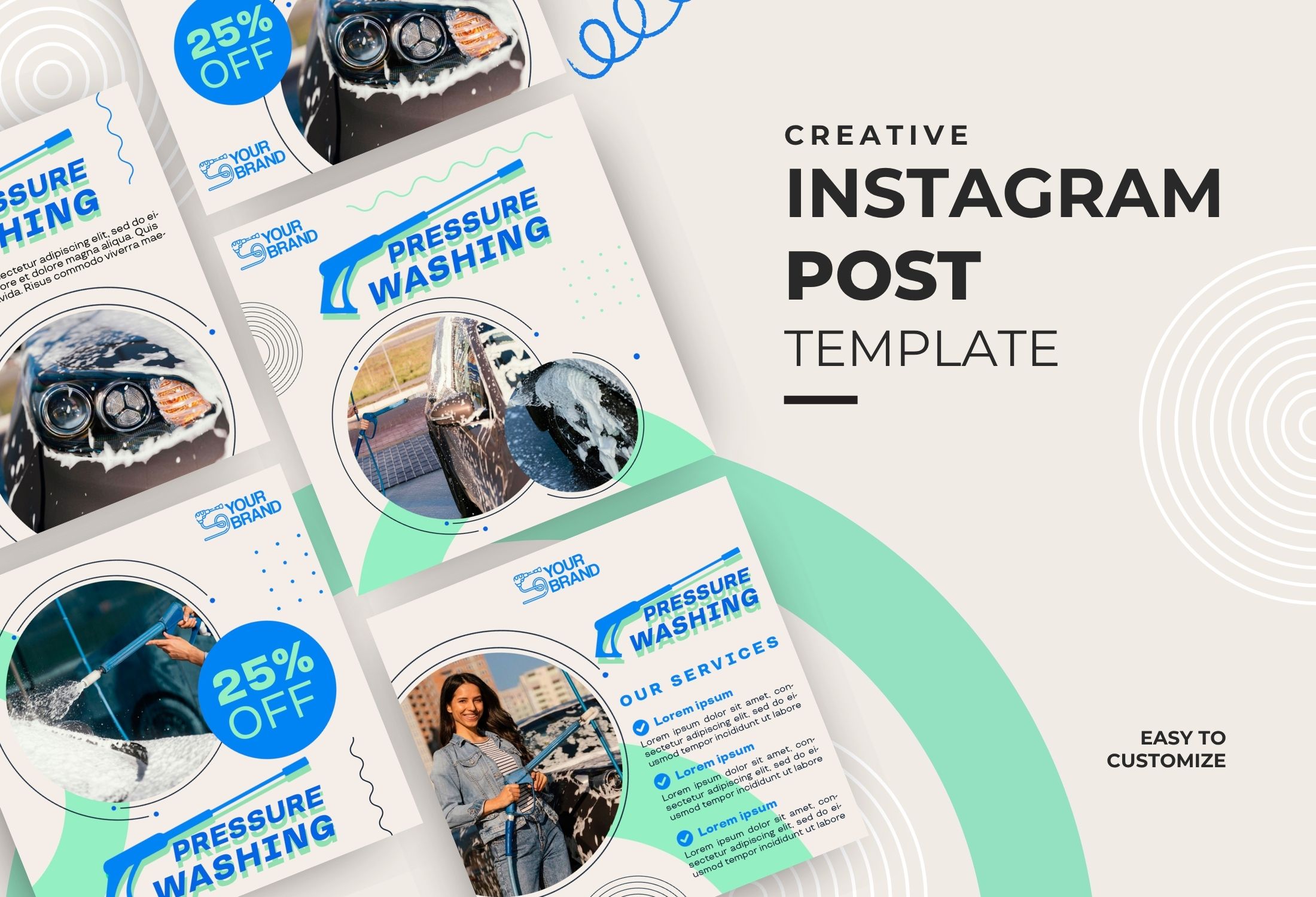 Blue And Green Creative Pressure Washing Instagram Post Template - Vixbee