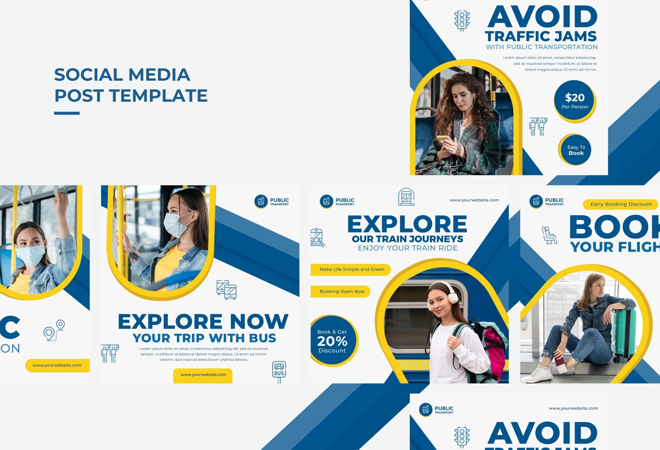Blue And Yellow Modern Public Transportation Instagram Post Template ...