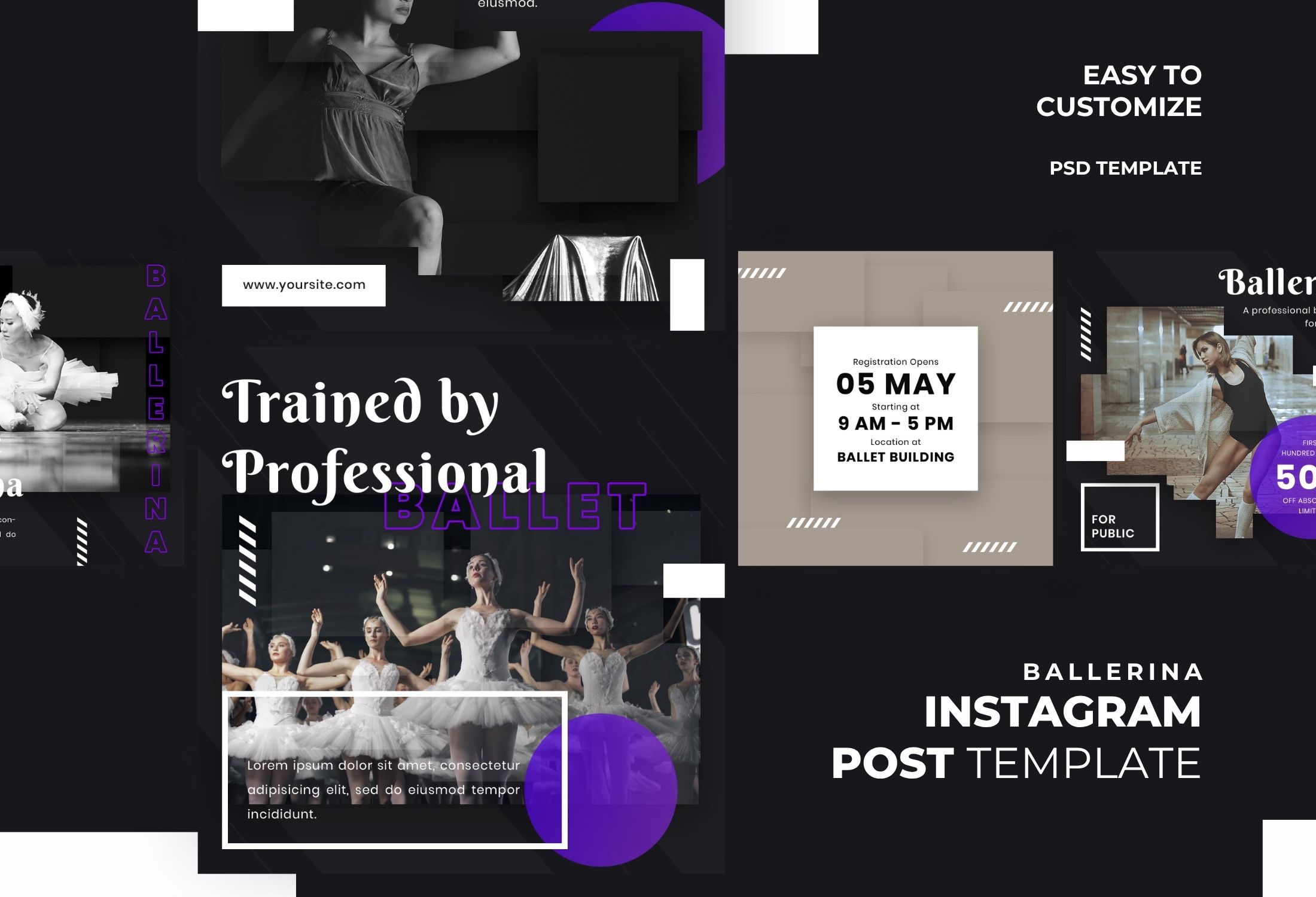 Black And White Modern Ballet Event Instagram Post Template - Vixbee